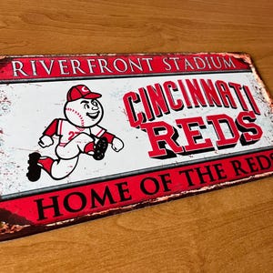 Cincinnati Reds Metal Sign CINCINNATI REDS Riverfront Stadium Sign ...