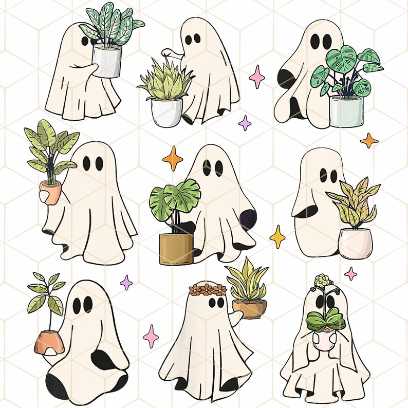 Cute Plant Lady Ghost Boo Gardening Halloween Png, Ghost Plant Png ...