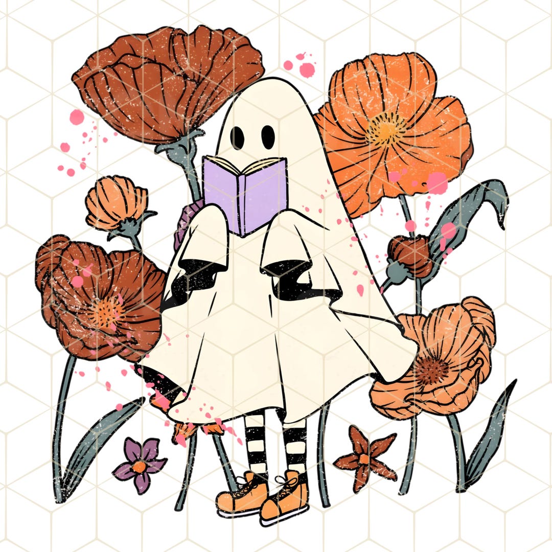 Cute Ghost Book Png, Floral Ghost Halloween Png, Spooky Season Ghost ...