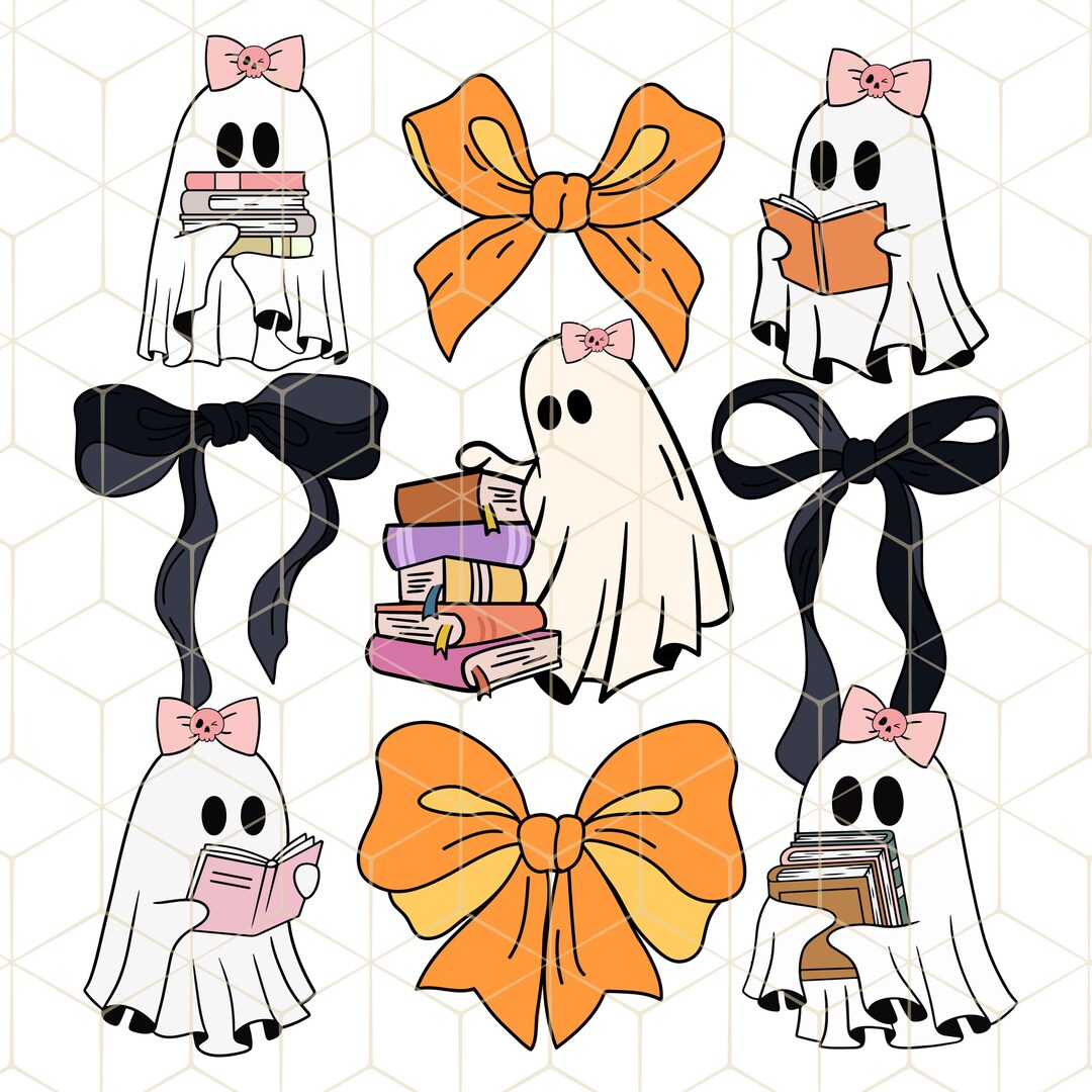 Coquette Bow Png, Ghost Reading Books Png, Halloween Png, Cute Ghost ...