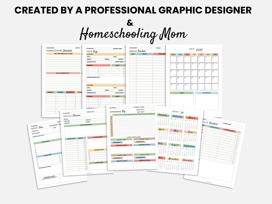 Editable Homeschool Planner 2025-2026, Printable PDF, Lesson Plan Book ...