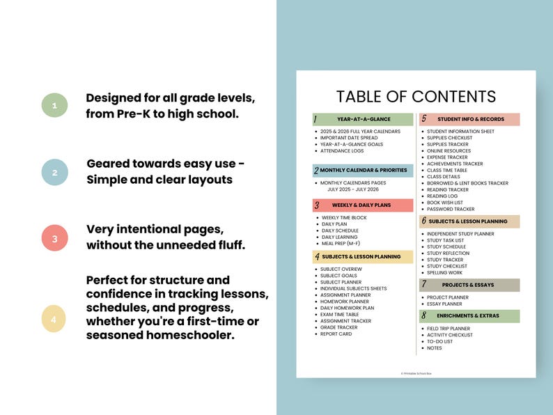 Editable Homeschool Planner 2025-2026, Printable PDF, Lesson Plan Book ...