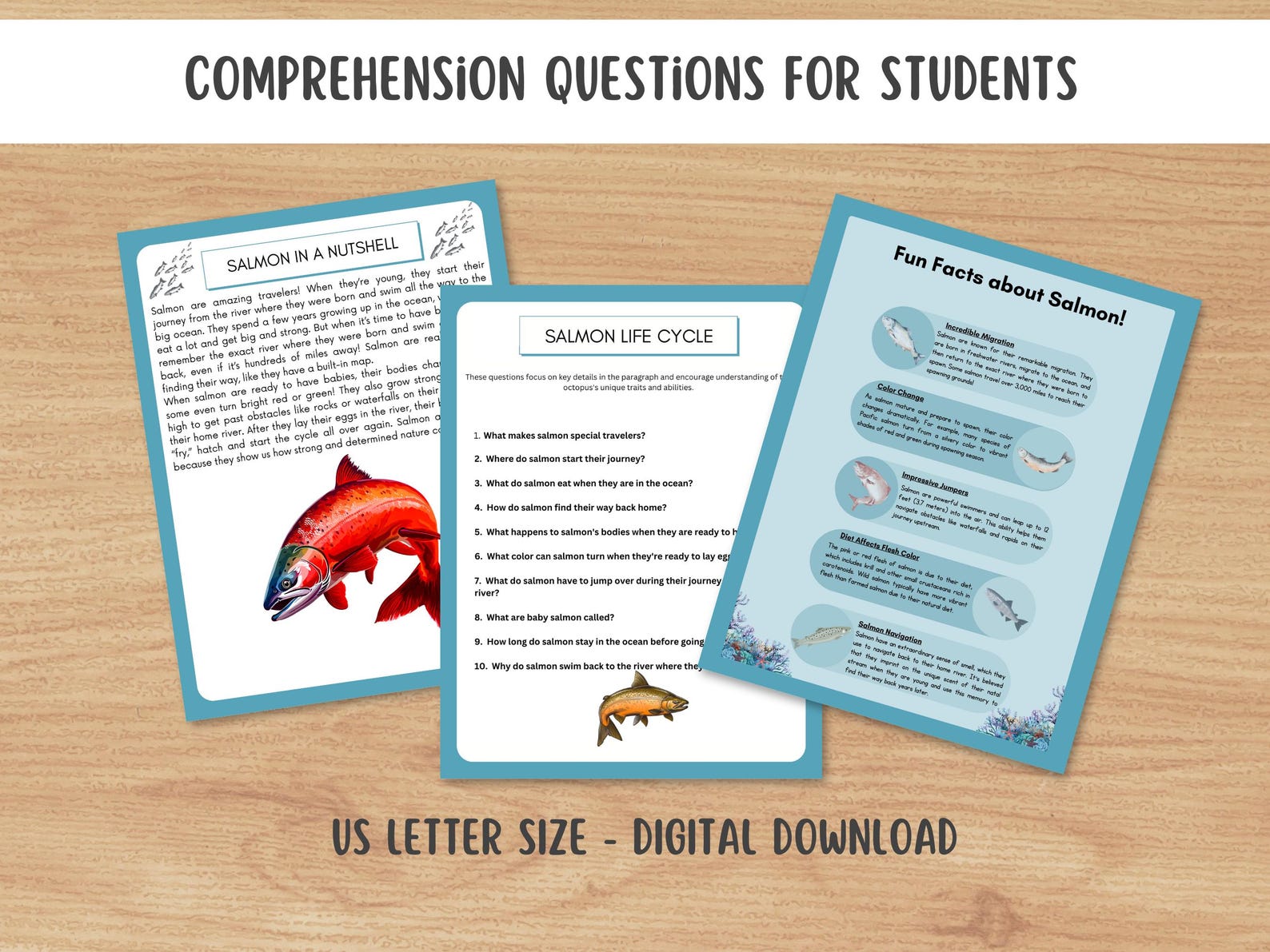 Salmon Life Cycle Printable, Ocean Animal Science Worksheet, Fish Life ...