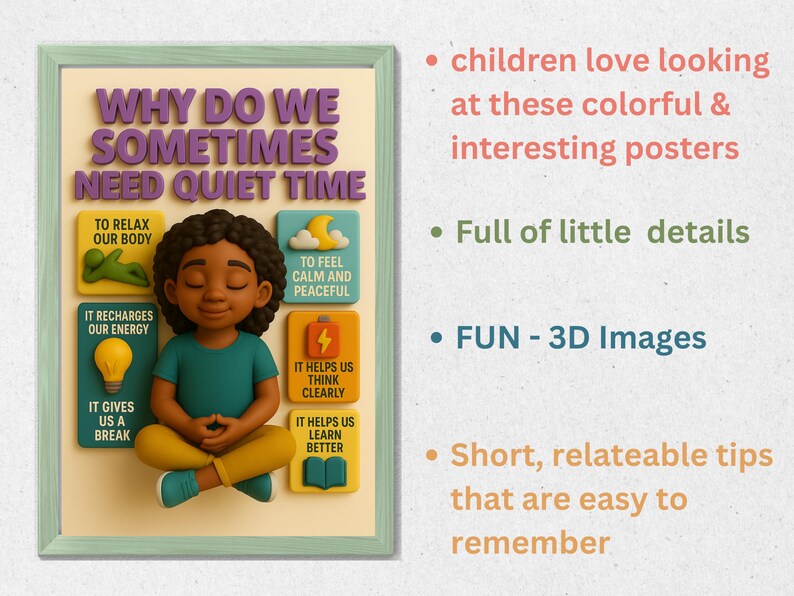 Quiet Time Poster, SEL Poster for Kids, Calm Down Corner, First and ...