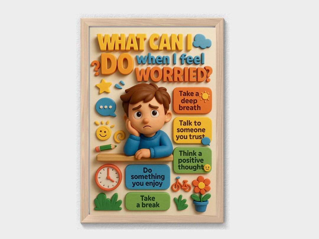 What to Do When I Feel Worried, Anxiety Coping Poster, Ages 5-8, First ...