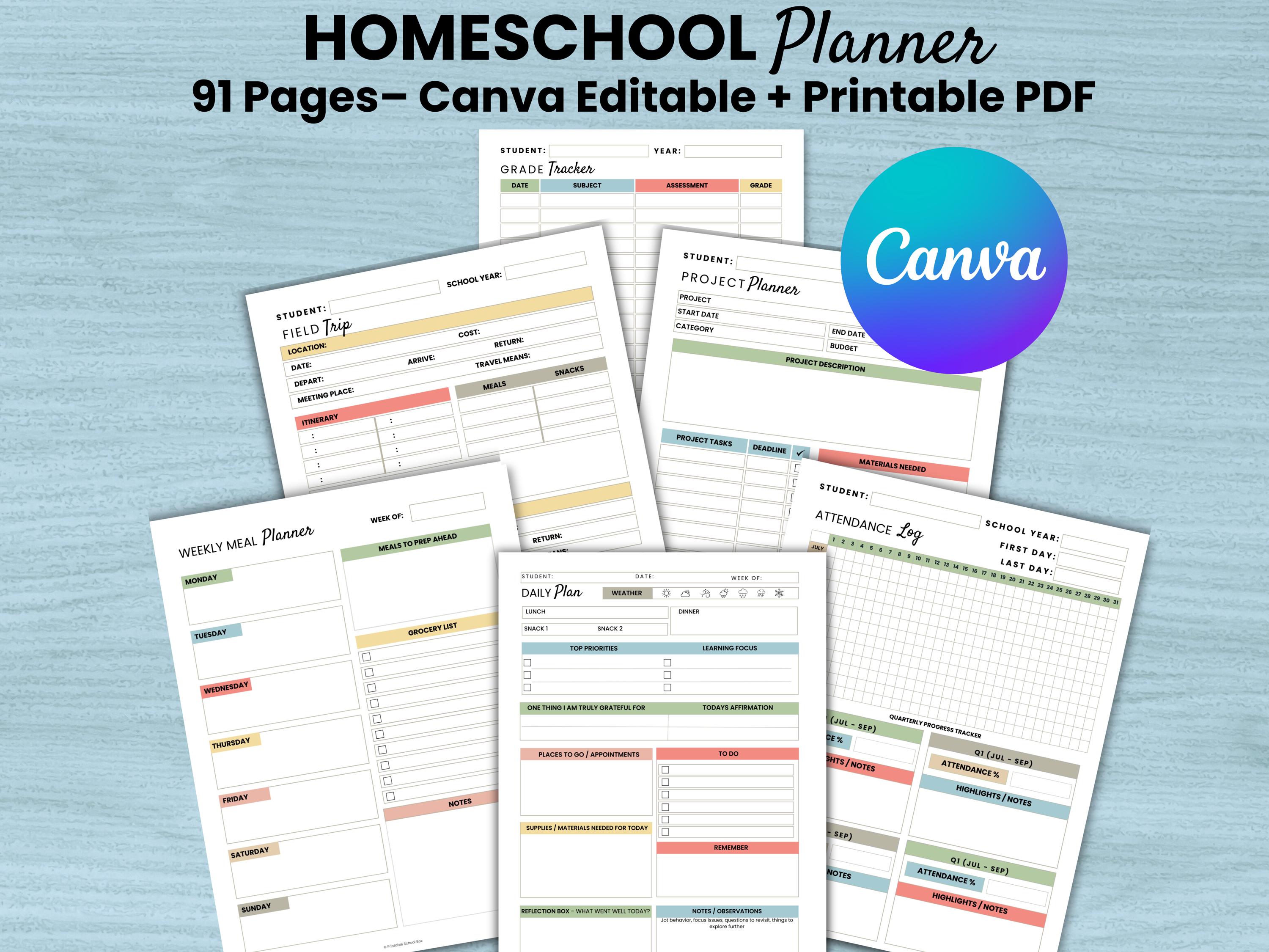 Editable Homeschool Planner 2025-2026, Printable PDF, Lesson Plan Book ...