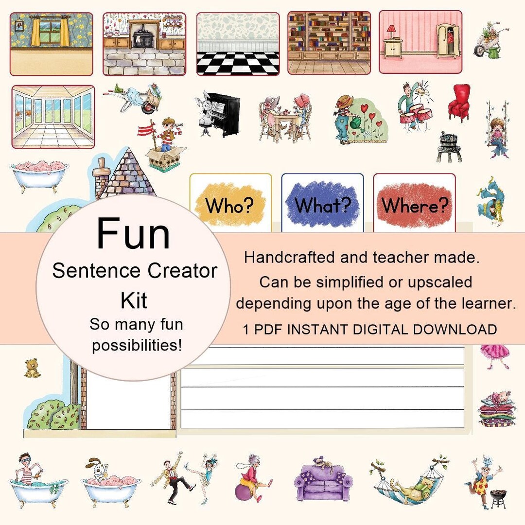 Kids Learning Fun Sentence Creator Kit Instant Download Kindergarten ...