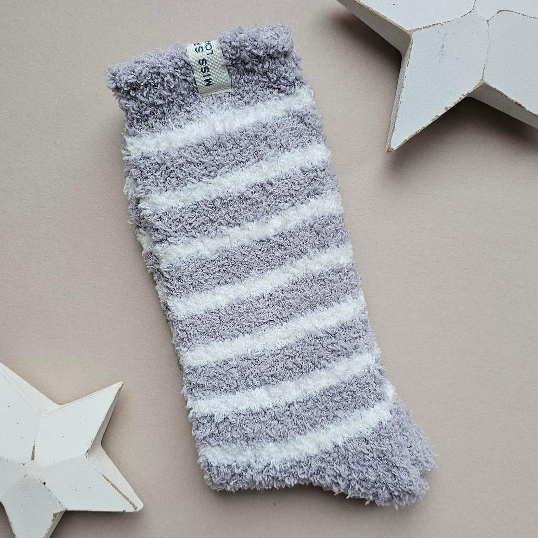 Fluffy Stripes Socks in Grey - Birthday Gifts, Mother's Day Gifts ...