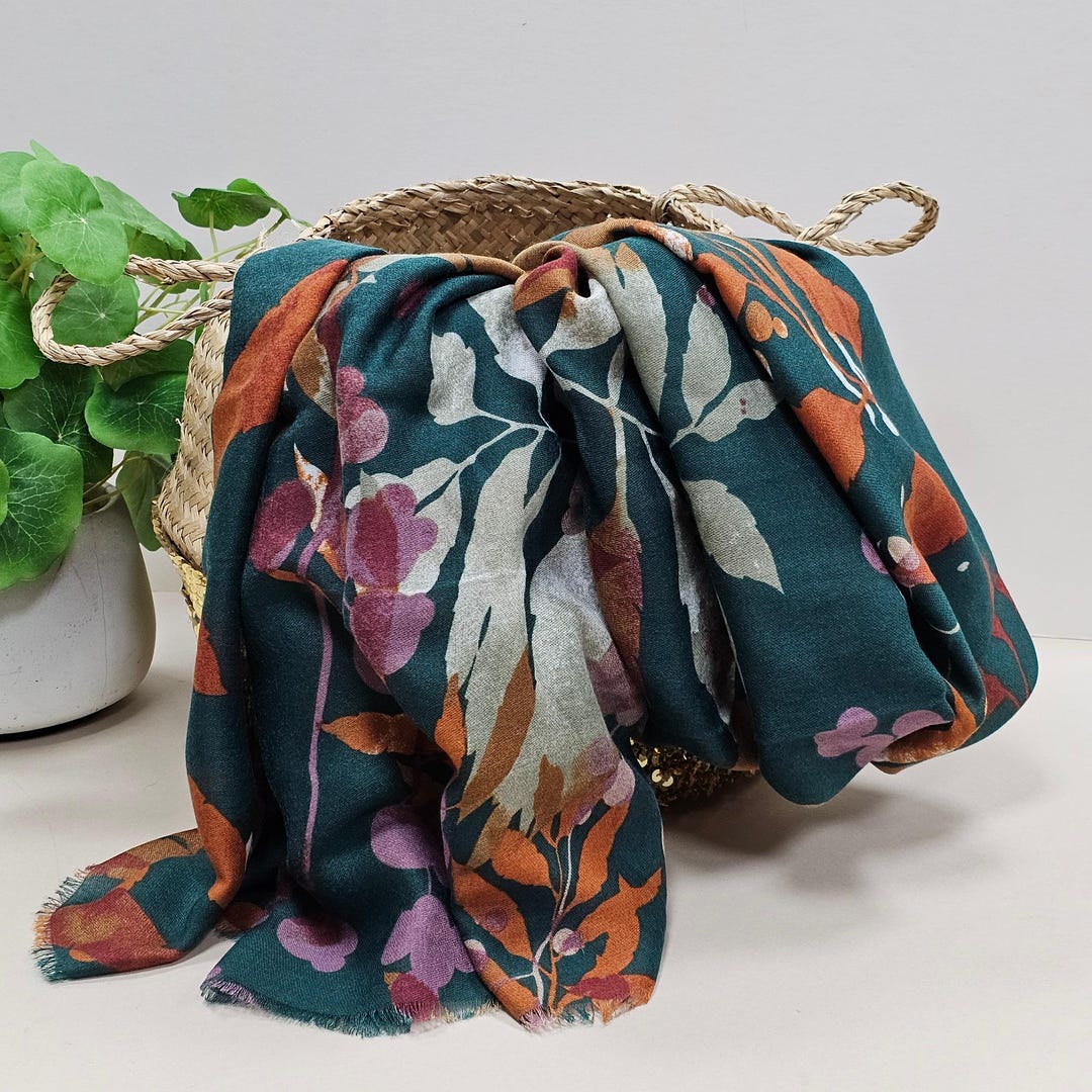 Autumn Leaves Print Scarf in Teal - Etsy