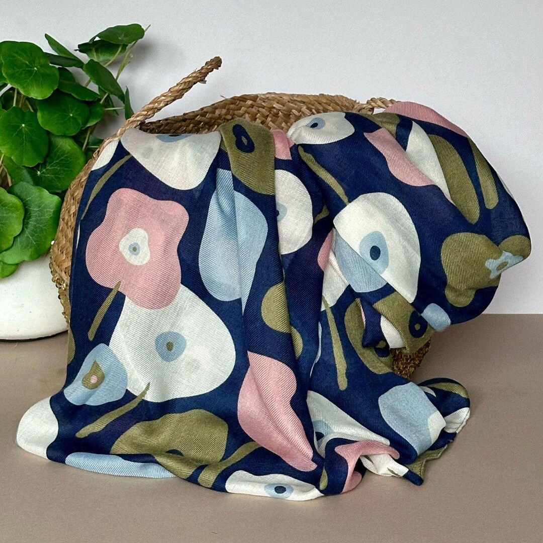 Paint Splodge Floral Print Scarf in Navy Blue - Etsy