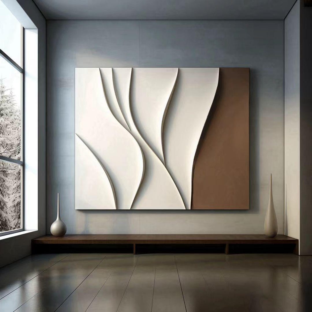Abstract 3D Wood Wall Art: Minimalist Sculpture, White & Brown - Etsy