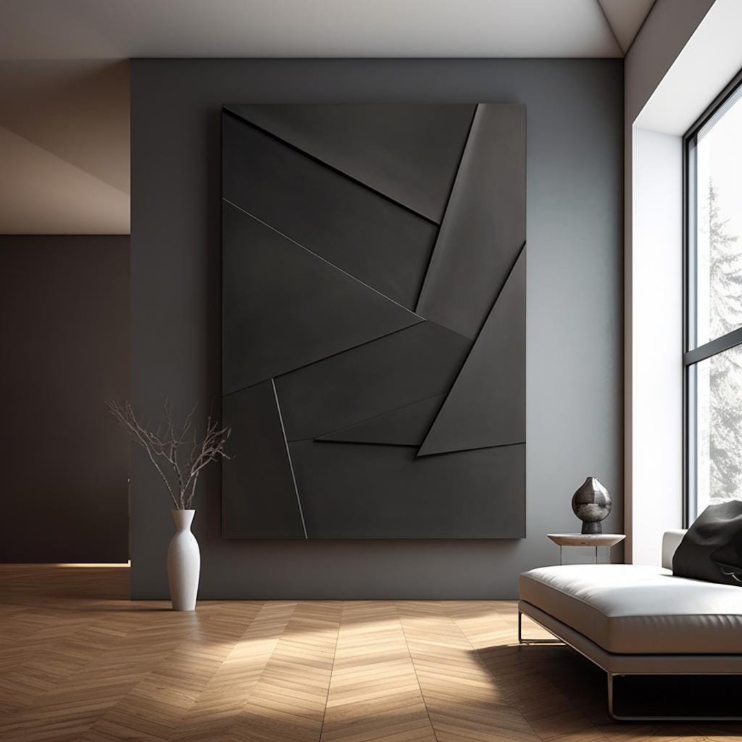 Black 3D Wall Art - Wall Hanging - Wood Wall Sculpture - Minimalist ...