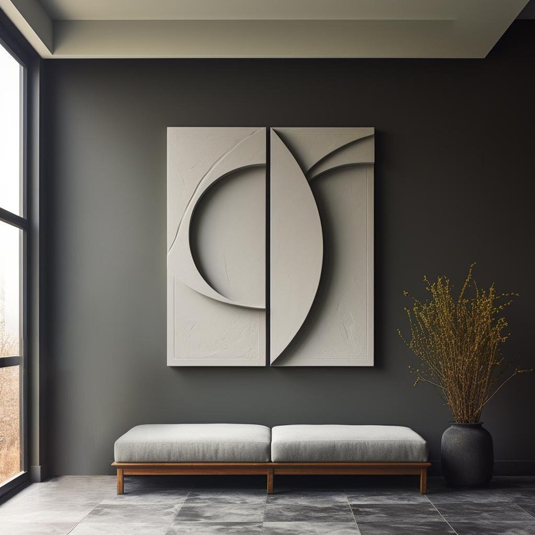 Grey Wall Art - Wall Hanging - Wood Wall Sculpture - Minimalist ...