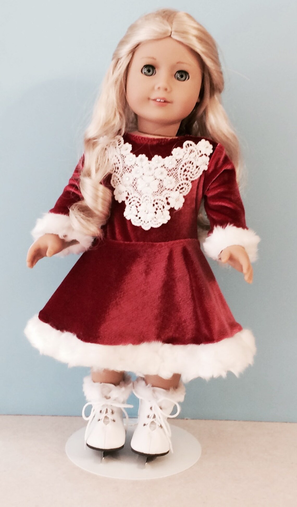 Mauve Velvet Figure Skating Dress With Skates for 18 Inch Doll | Etsy