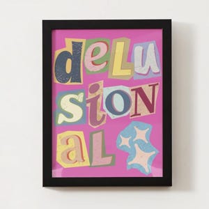 Bright Pink 'delusional' Y2K Poster - Magazine Cut-out Style Printable ...
