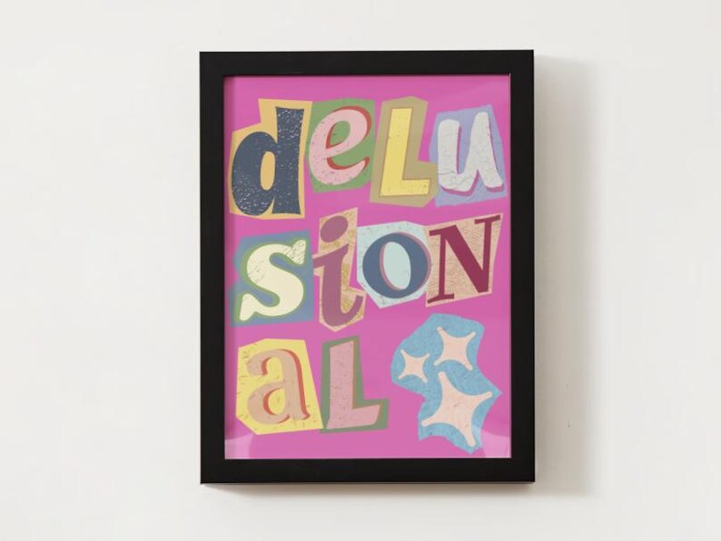 Bright Pink 'delusional' Y2K Poster - Magazine Cut-out Style Printable ...