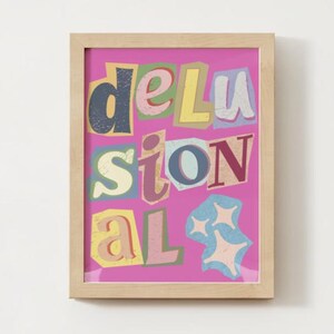 Bright Pink 'delusional' Y2K Poster - Magazine Cut-out Style Printable ...