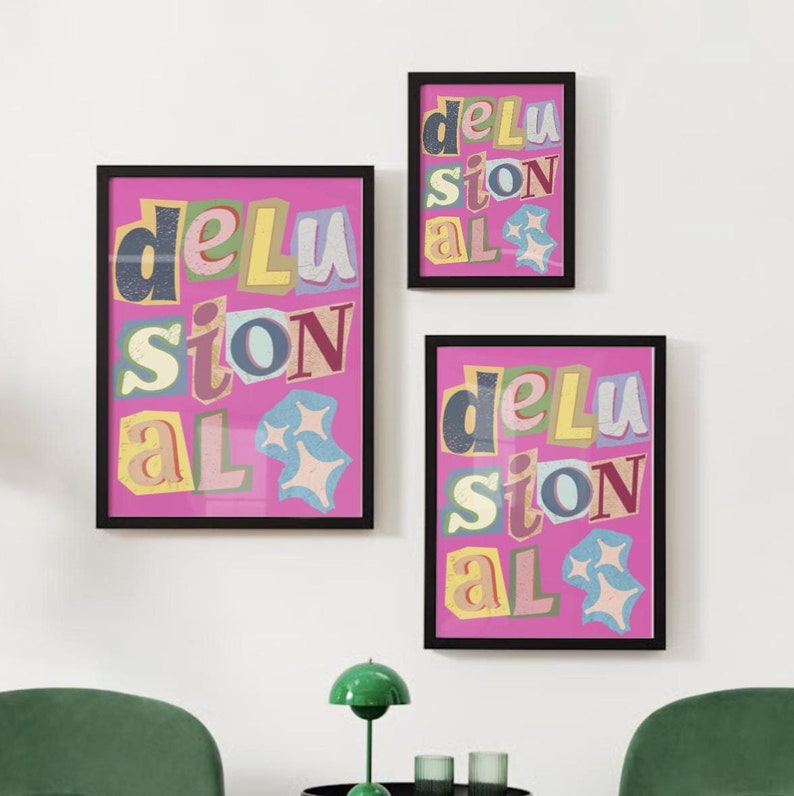 Bright Pink 'delusional' Y2K Poster - Magazine Cut-out Style Printable ...