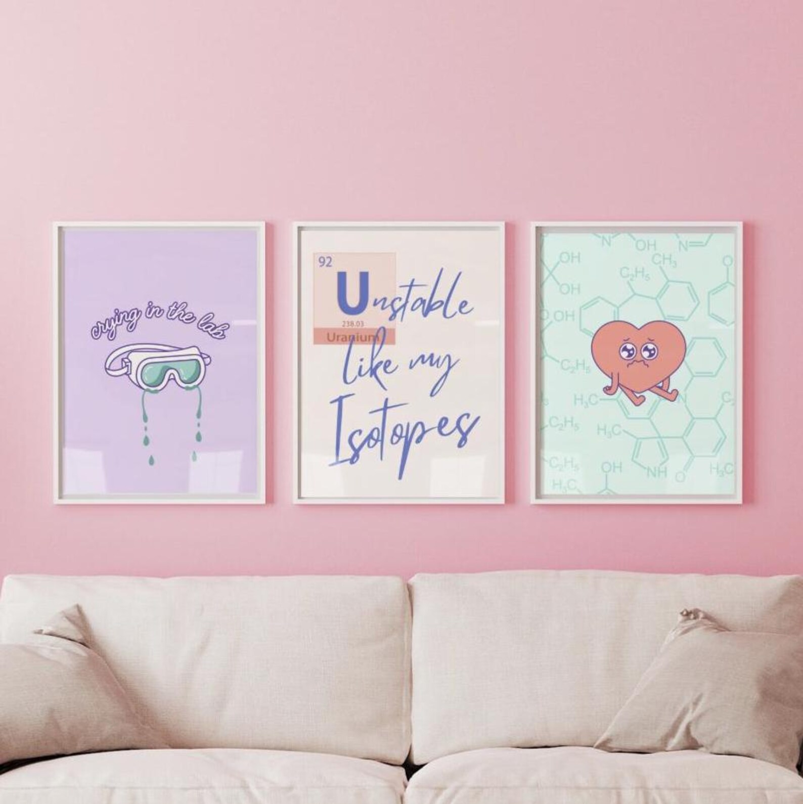Funny STEM Chemistry Girl Poster Set - Pastel Digital Prints | 'crying ...