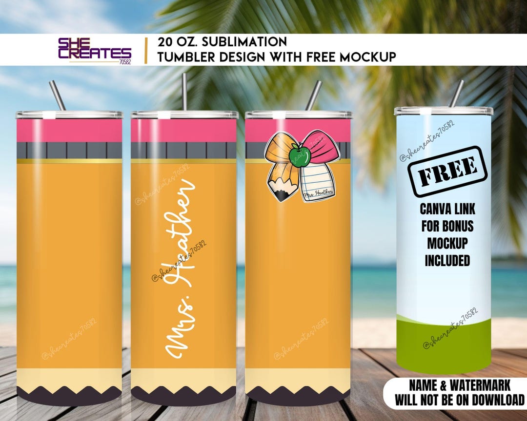 Pencil Sublimation Tumbler Design File With FREE Tumbler Mockup - Etsy