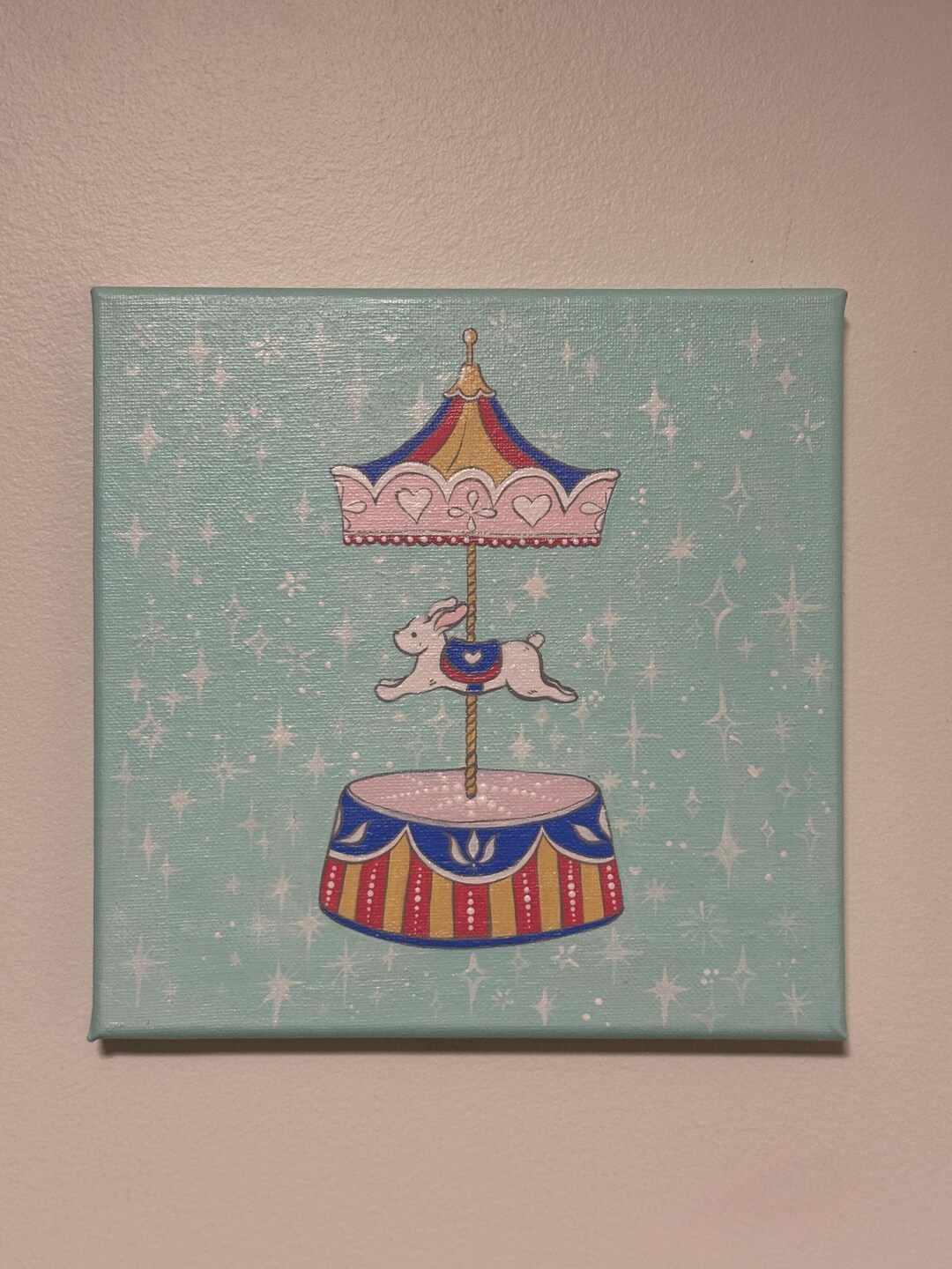 Hand-painted Carousel Bunny Acrylic Art – 8x8 Nursery Decor - Etsy