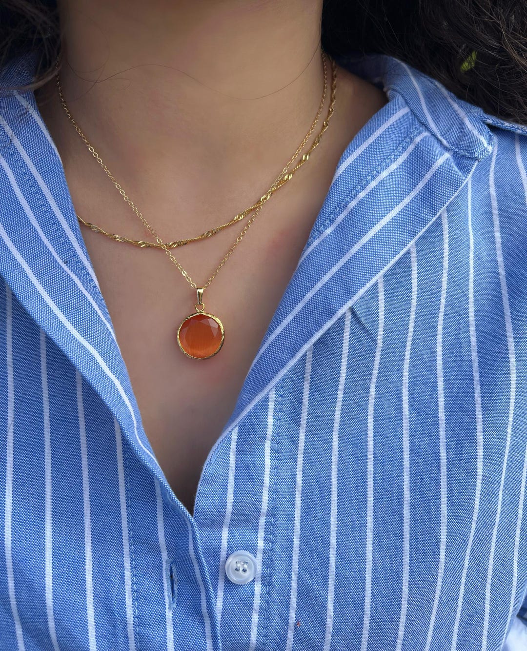 Orange Carnelian Necklace, Carnelian Necklace, Orange Gemstone Necklace, Simple Statement ...
