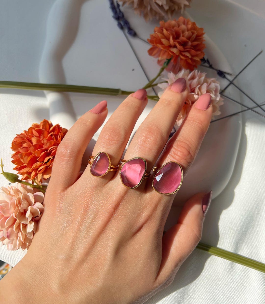 Pink Tourmaline Gemstone Ring, Bright Pink Stone Ring, Pink Crystals ...