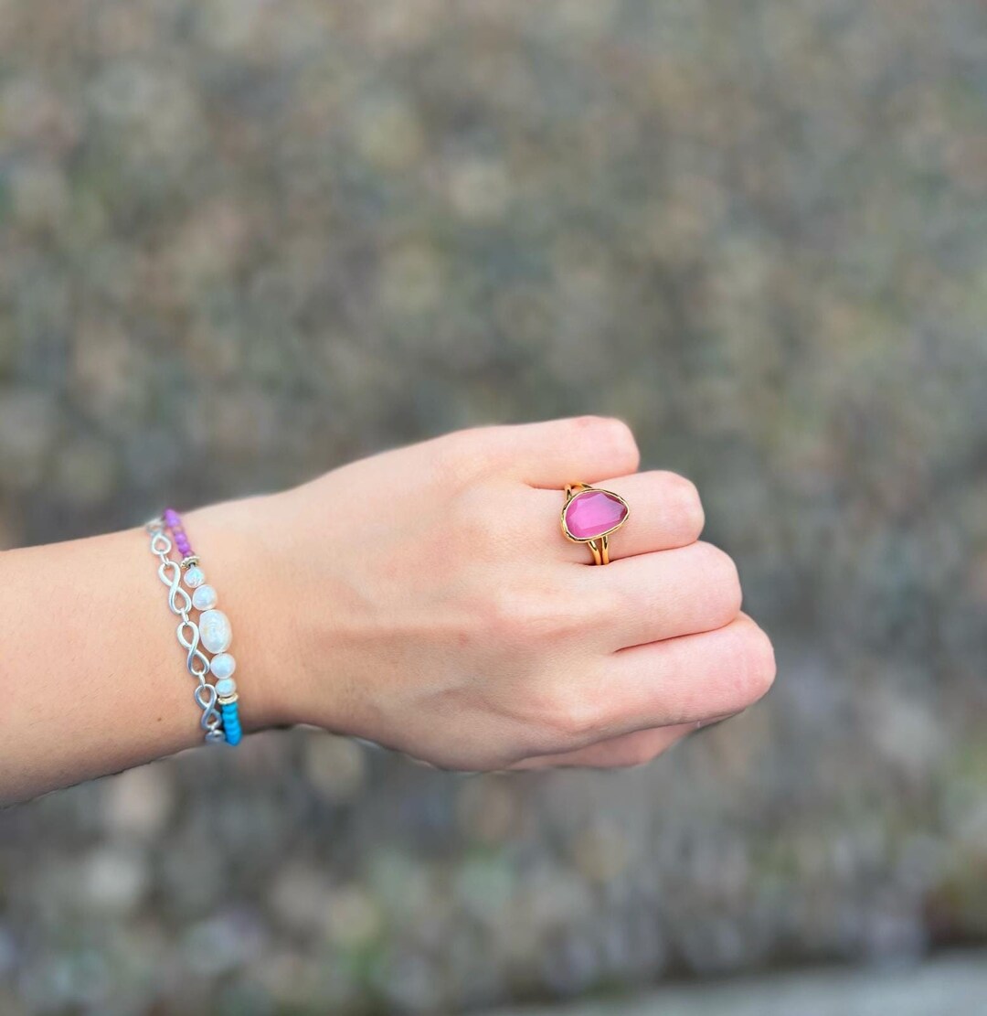 Pink Tourmaline Gemstone Ring, Bright Pink Stone Ring,pink Crystals ...