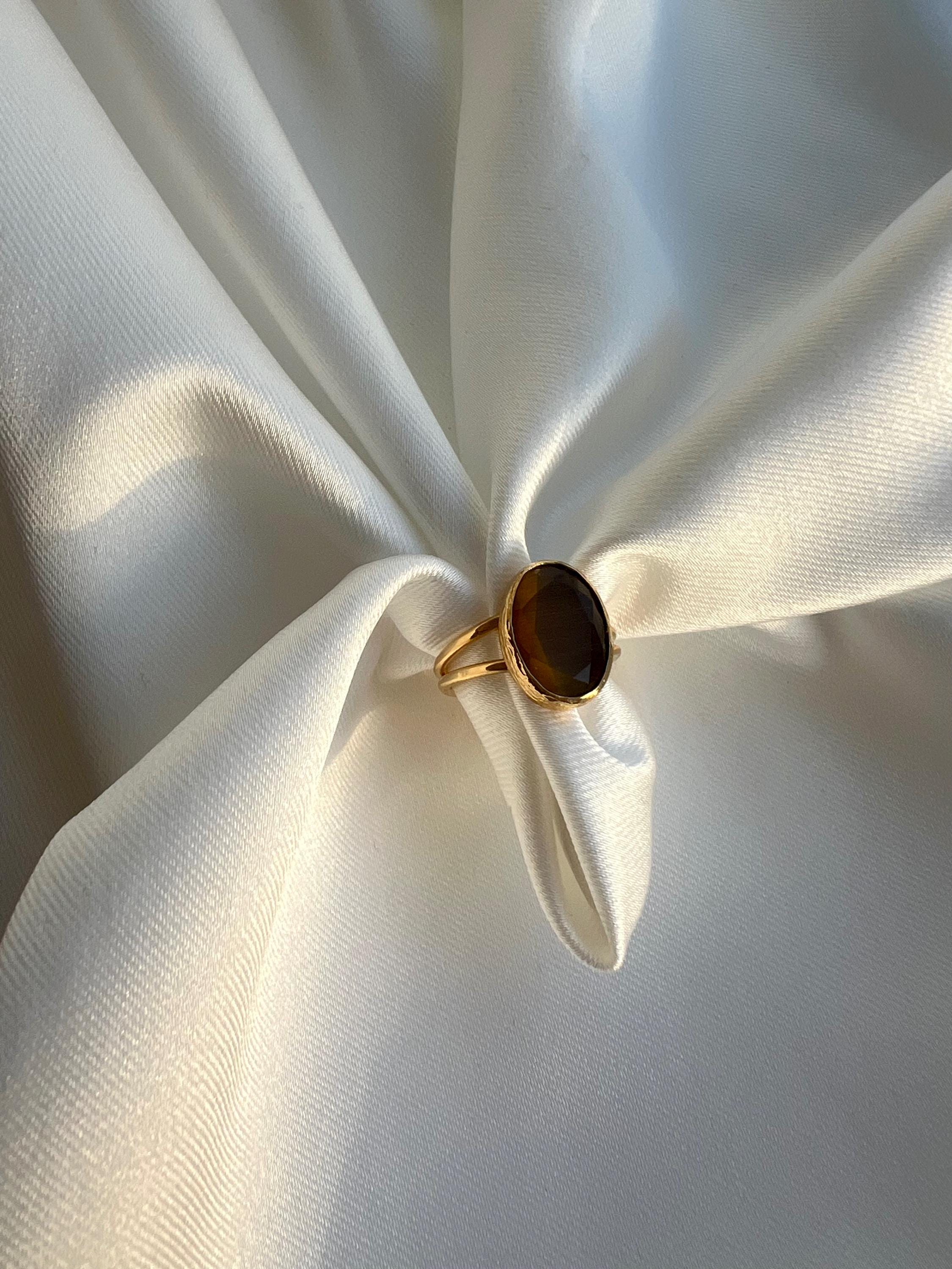 Natural Smoky Quartz Gold Ring,brown Crystals Ring, Bezel Set Smoky ...