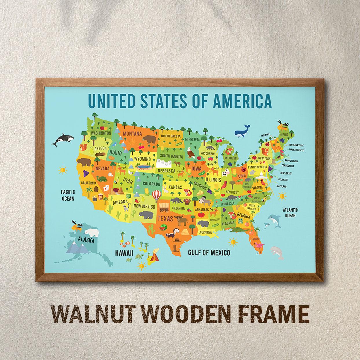 United States Map - Educational Poster - Classroom Wall Decor - Kids ...