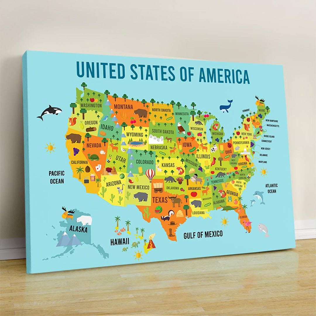 United States Map - Educational Poster - Classroom Wall Decor - Kids ...