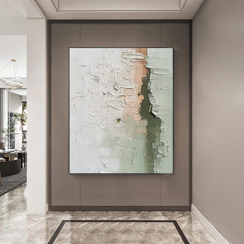 Large Minimalist Oil Painting on Canvas, Original Beige and Green ...