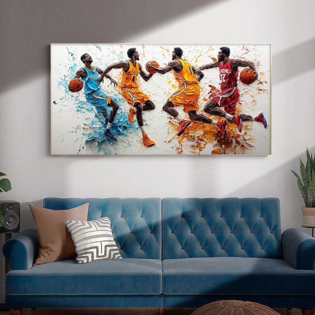 Original Basketball Sports Oil Painting on Canvas, Abstract NBA Street ...
