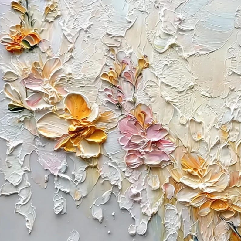 Textured Floral Oil Painting, Pastel Garden Canvas Art, Impressionist ...