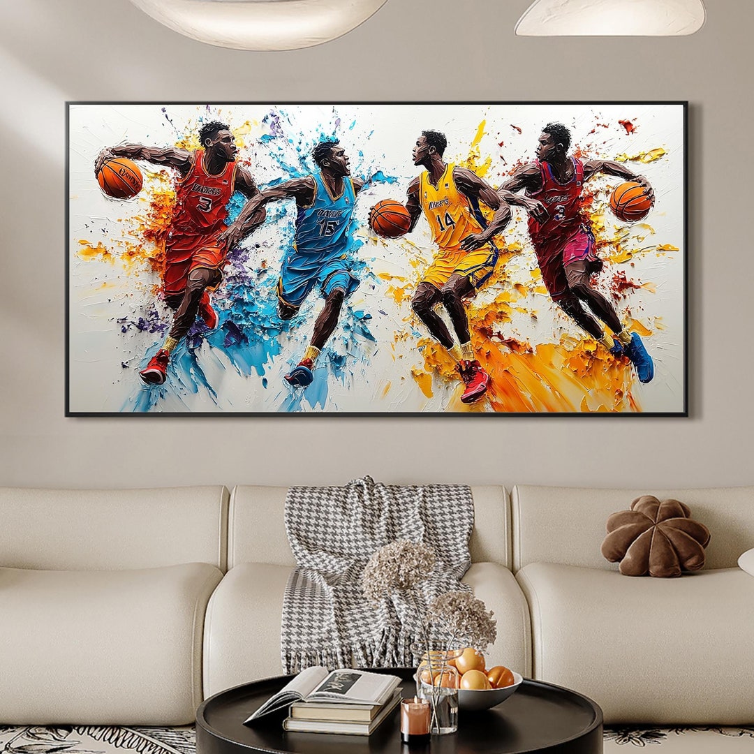 Original Basketball Player Oil Painting on Canvas, 3D Textured Sports ...