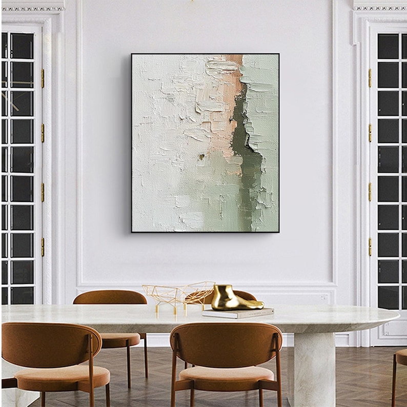 Large Minimalist Oil Painting on Canvas, Original Beige and Green ...