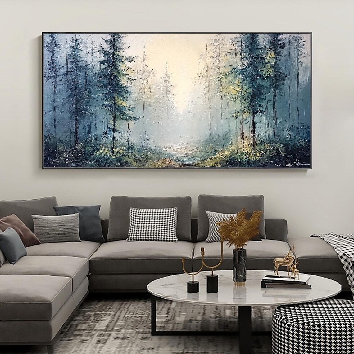 Original Forest Landscape Oil Painting on Canvas, Hand-painted Textured ...