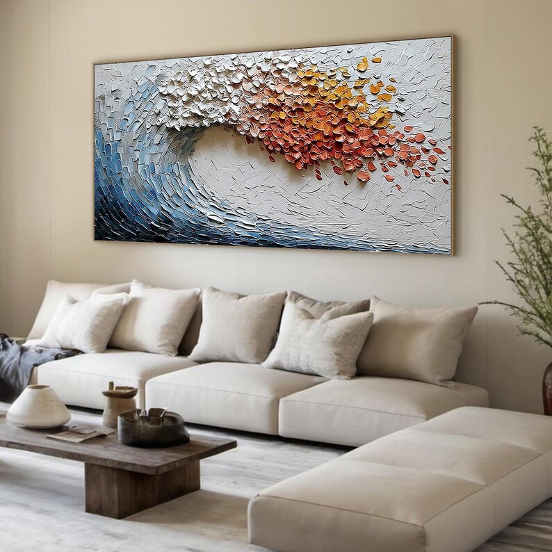 Textured Abstract Ocean Wave Painting, Mosaic Palette Knife Coastal ...