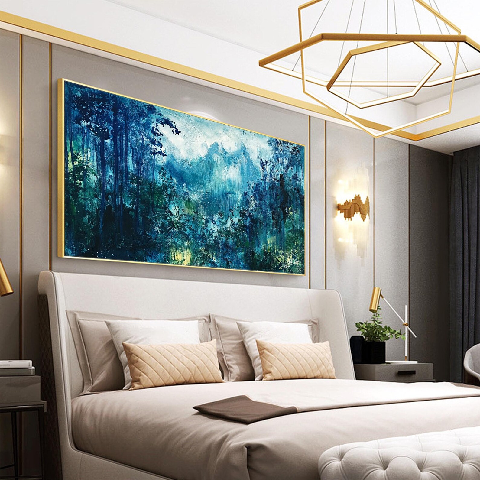 Large Abstract Forest Oil Painting on Canvas, Green Tree Wall Art ...