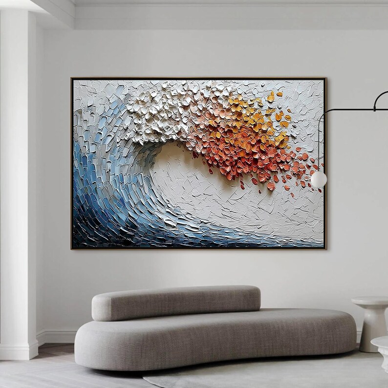 Textured Abstract Ocean Wave Painting, Mosaic Palette Knife Coastal ...
