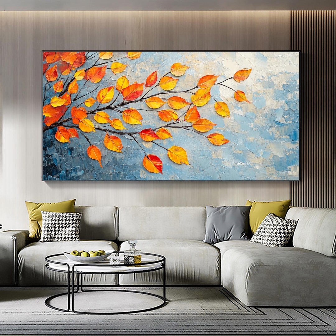 Large Original Autumn Tree Oil Painting on Canvas, Texture Canvas Wall ...