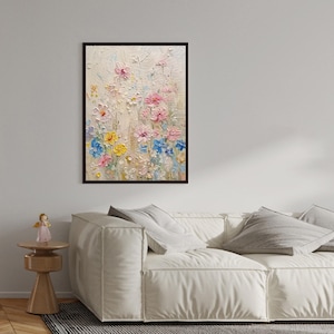Original Colorful Flower Oil Painting on Canvas, Abstract Texture ...