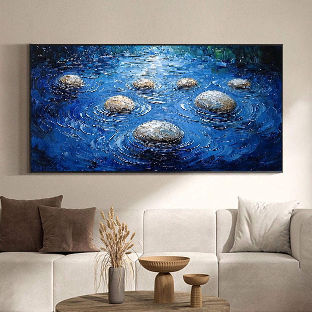 Original Sea View Oil Painting on Canvas, Abstract Stones in Sea ...