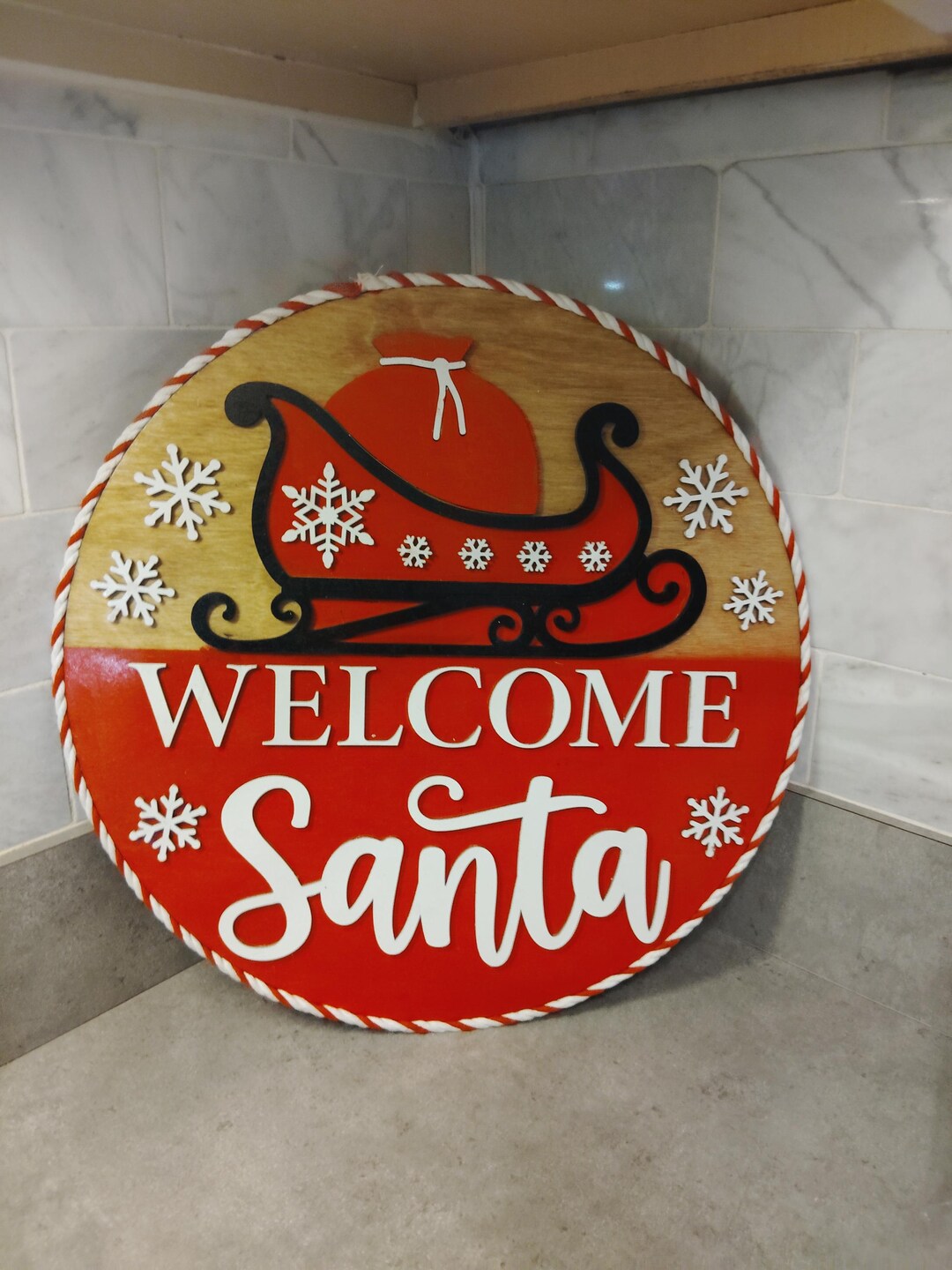14in Christmas Door Hanger Sign Welcome Santa Merry Christmas - Etsy