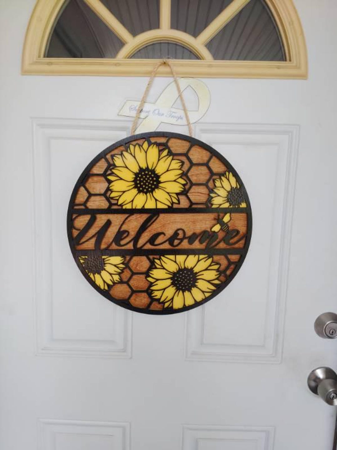 Sunflower Welcome Sign, Summer Decor,16in Round Door Hanger Wood Sign ...