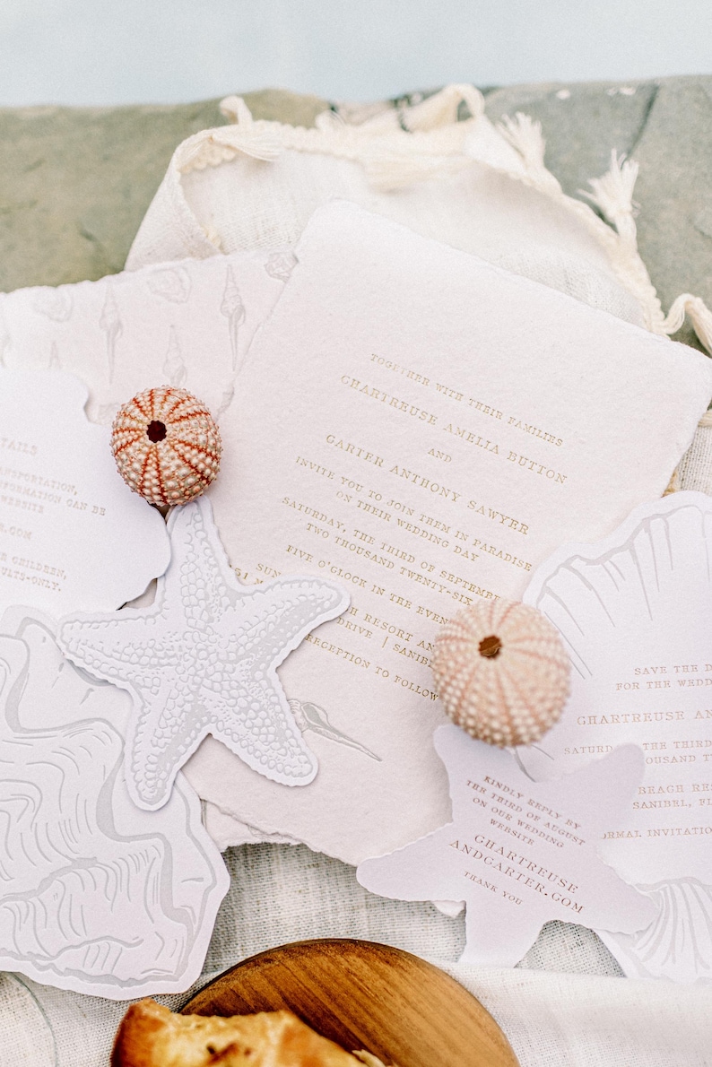 Seashell Letterpress Wedding Invitation Suite, Beach Wedding ...