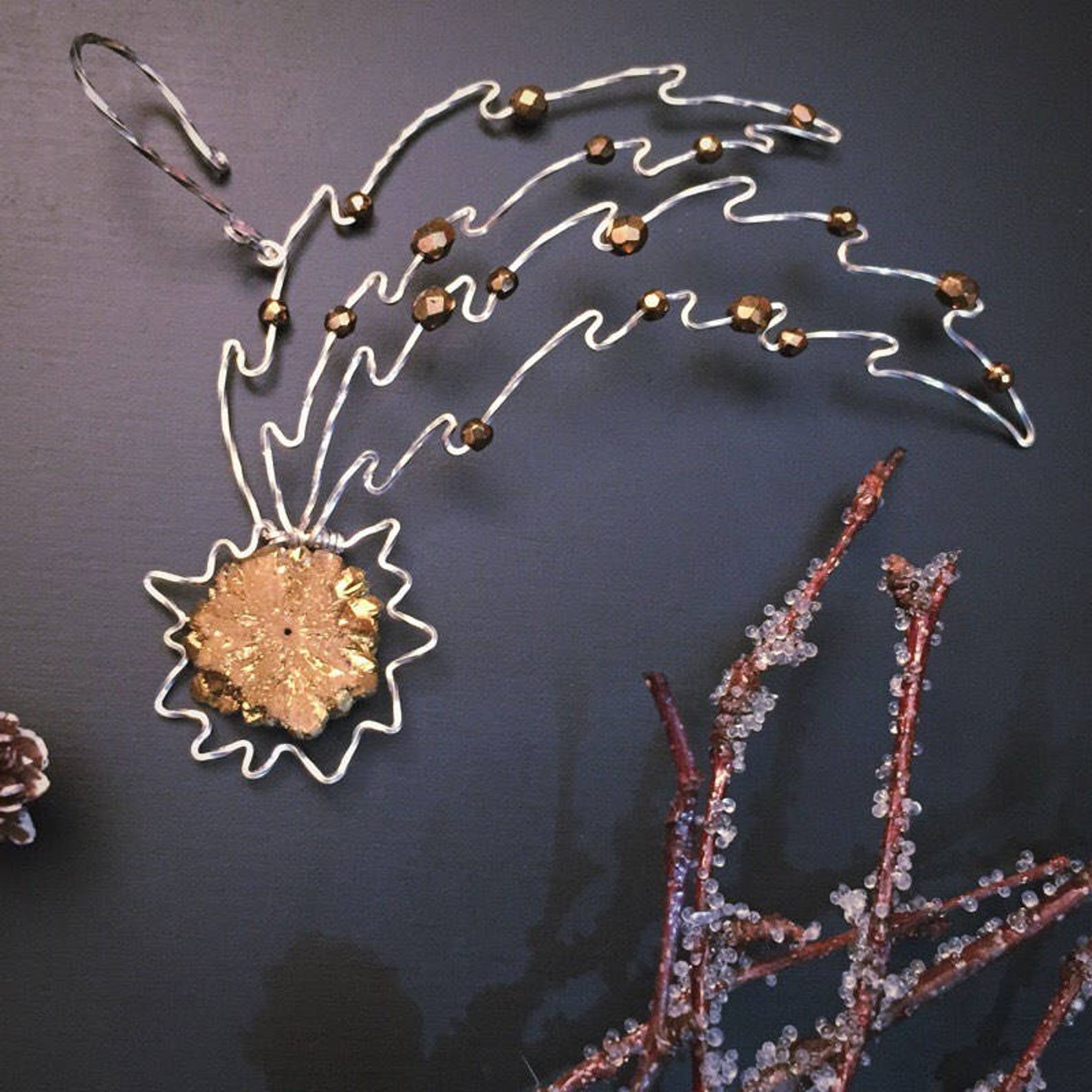 Solar Quartz Crystal Shooting Star Sterling Silver Star | Etsy