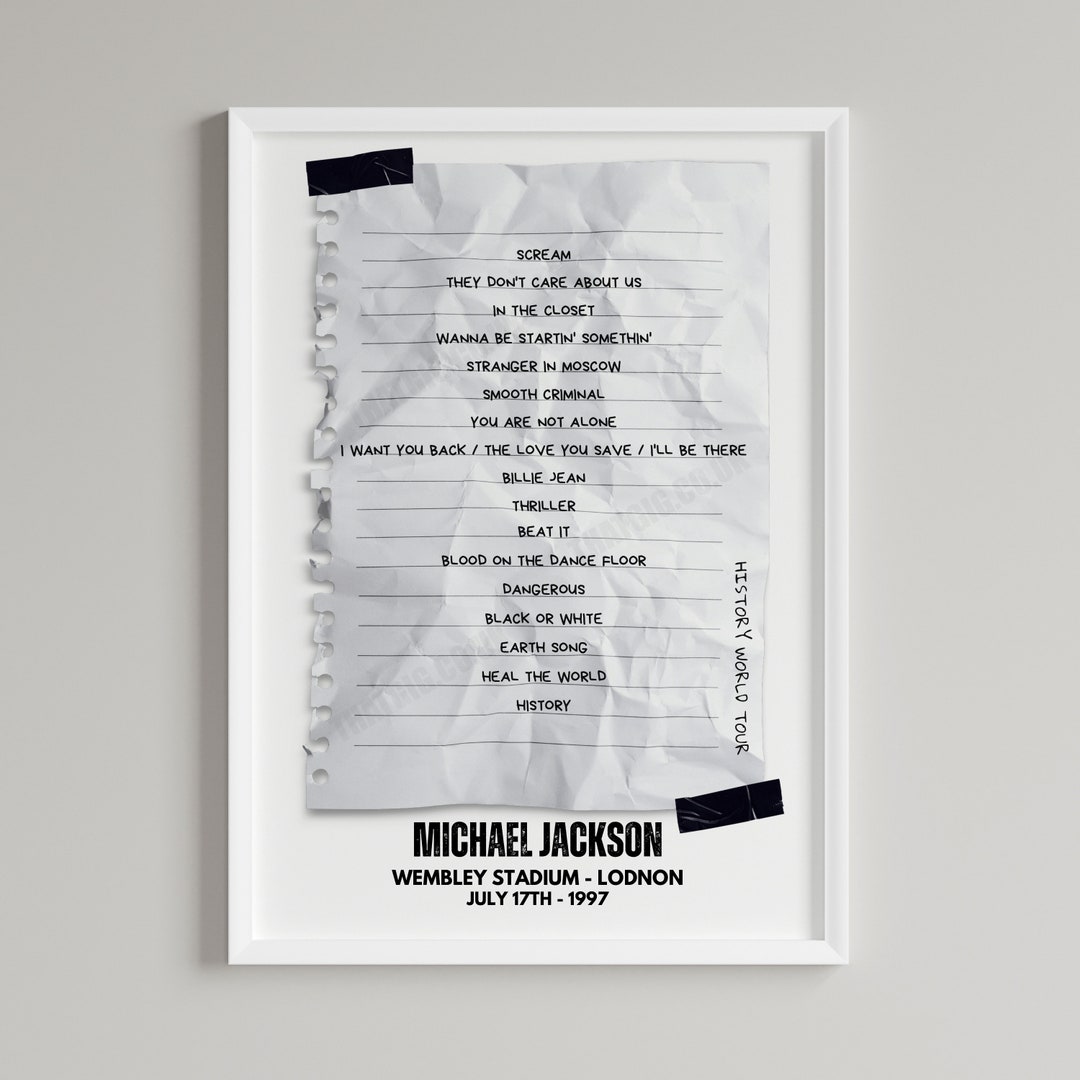 Michael Jackson Retro Setlist Poster Wembley Stadium, London, July 17th ...