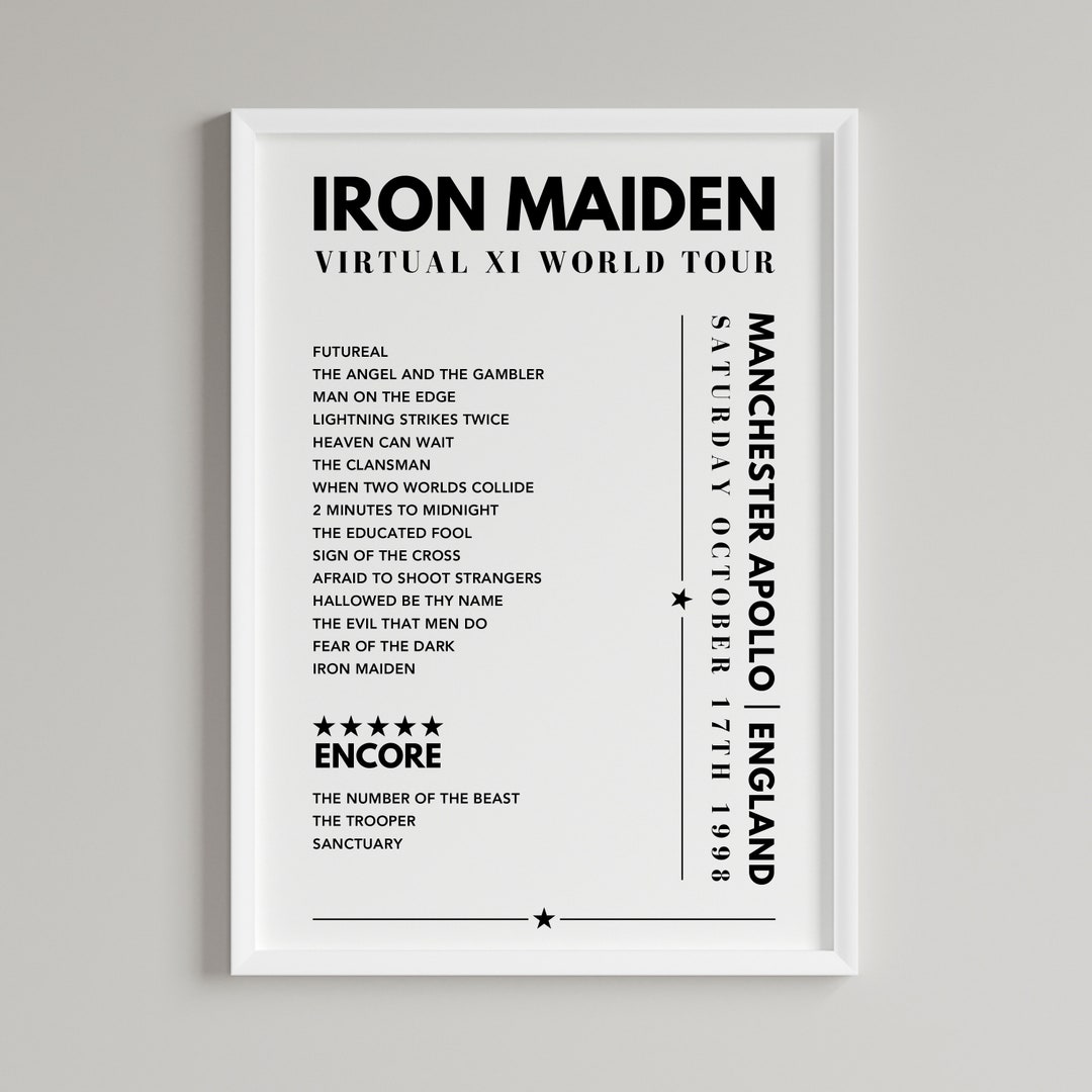 Iron Maiden Setlist Poster Manchester Apollo, England, October 17th ...
