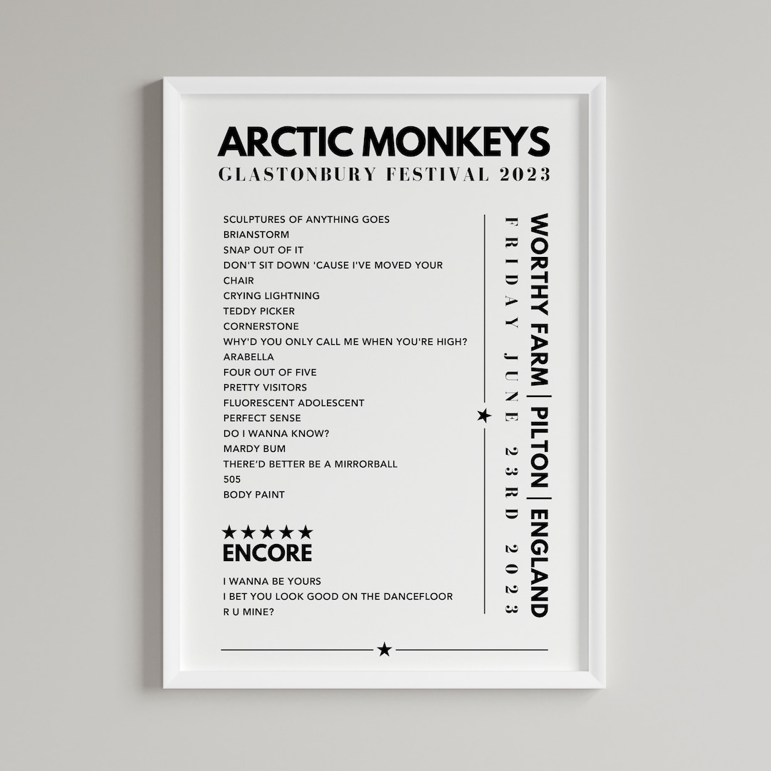 Arctic Monkeys Setlist Poster Glastonbury Festival, England, June 23rd ...